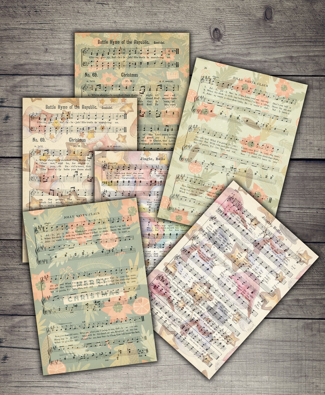 Christmas Songs Sheet Music Collage: Vintage Style (digital Download ...