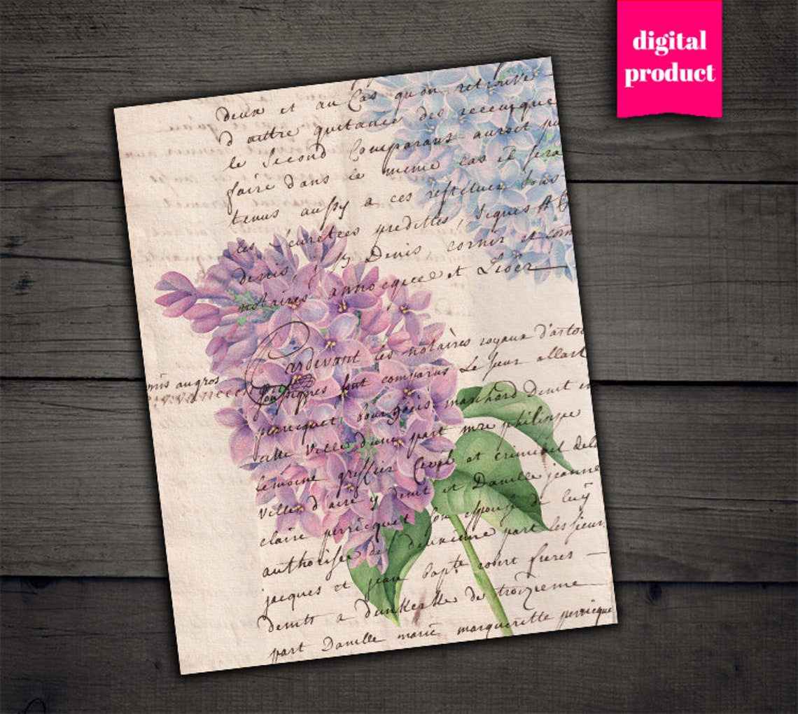 DIGITAL Lilac Vintage Ephemera - Printable Vintage Floral Papers ...