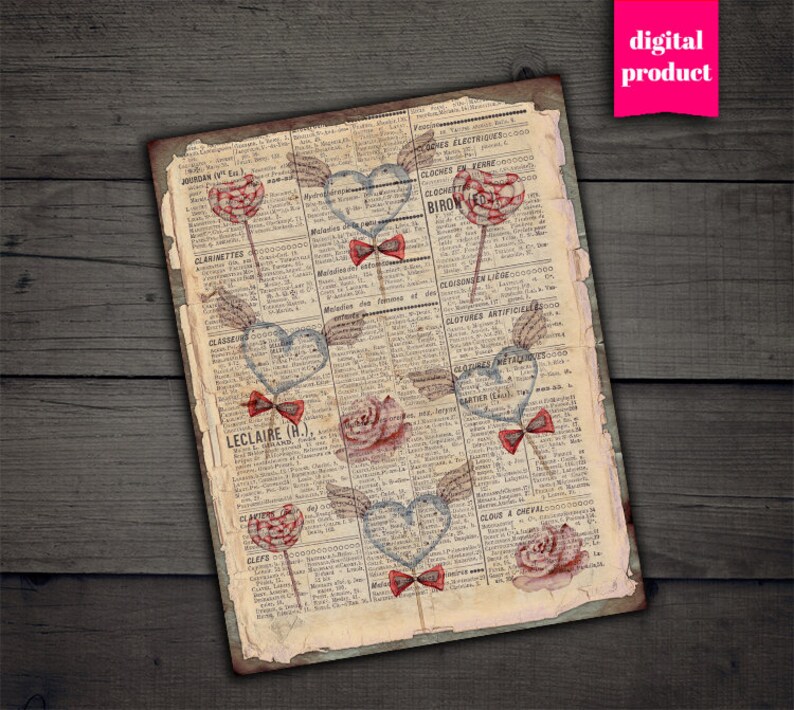 DIGITAL Vintage Valentines Junk Journal Ephemera - Printable Valentines ...