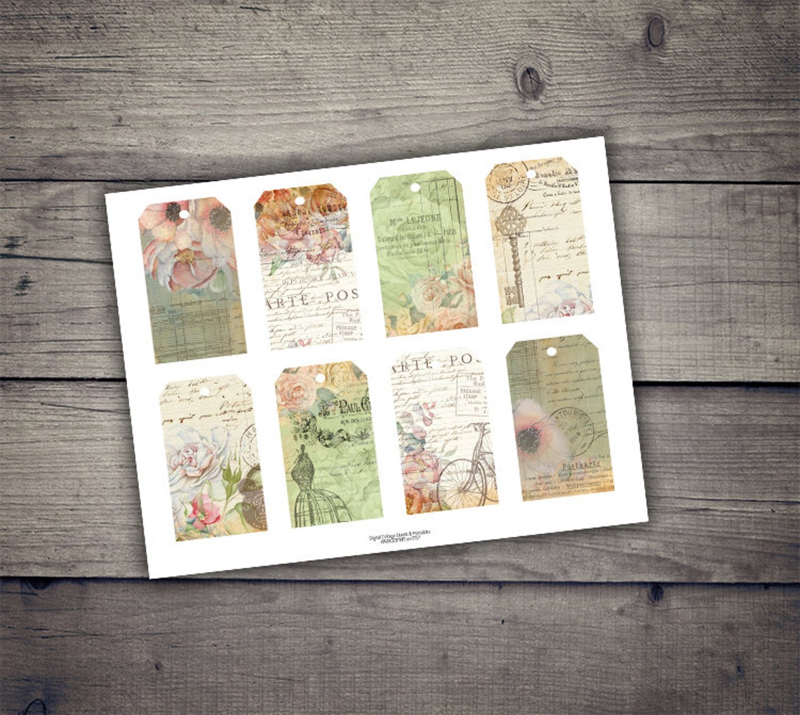 DIGITAL Vintage Floral Ephemera Tags Digital Collage Sheet | Etsy