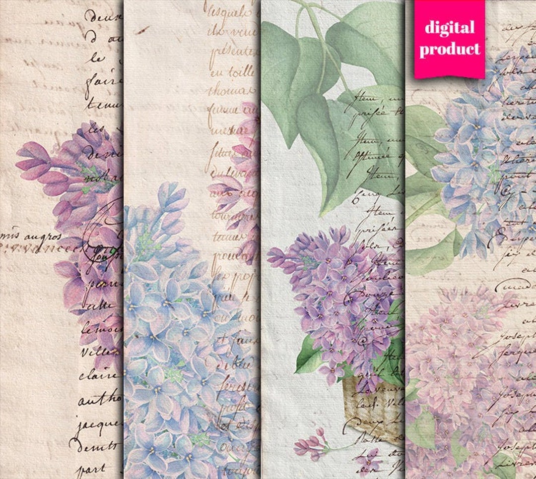 DIGITAL Lilac Vintage Ephemera - Printable Vintage Floral Papers ...
