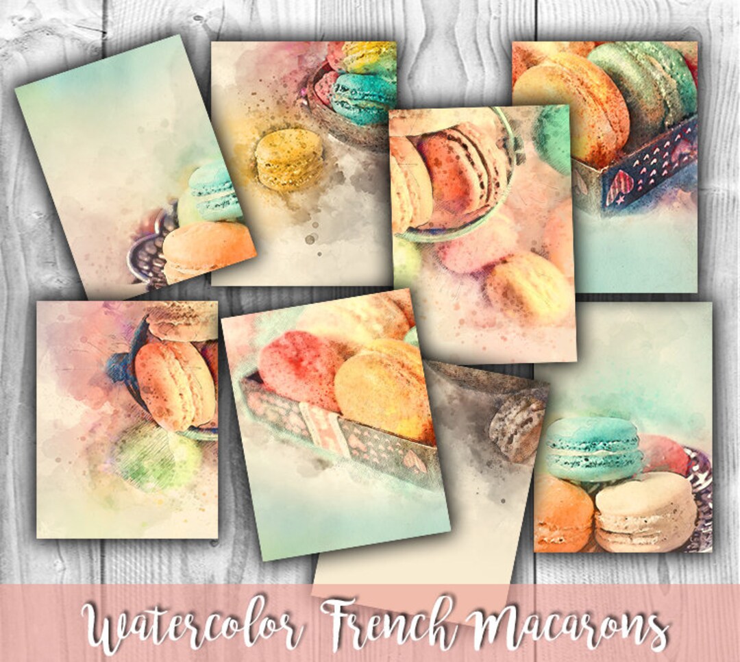 Watercolor French Macarons Cards: Digital Collage Sheet (digital ...