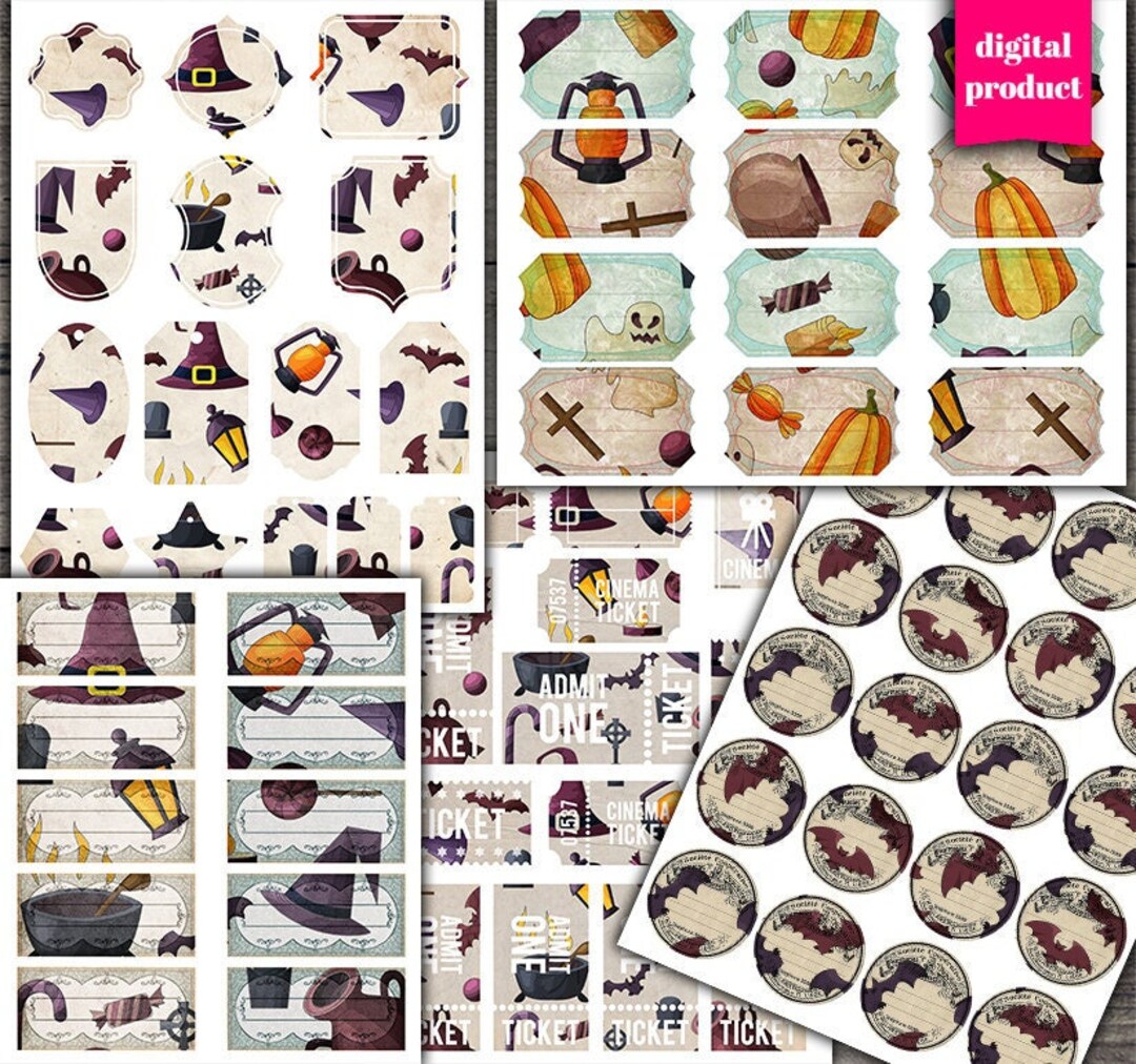 DIGITAL Halloween Stickers - Halloween Labels, Halloween Tags ...