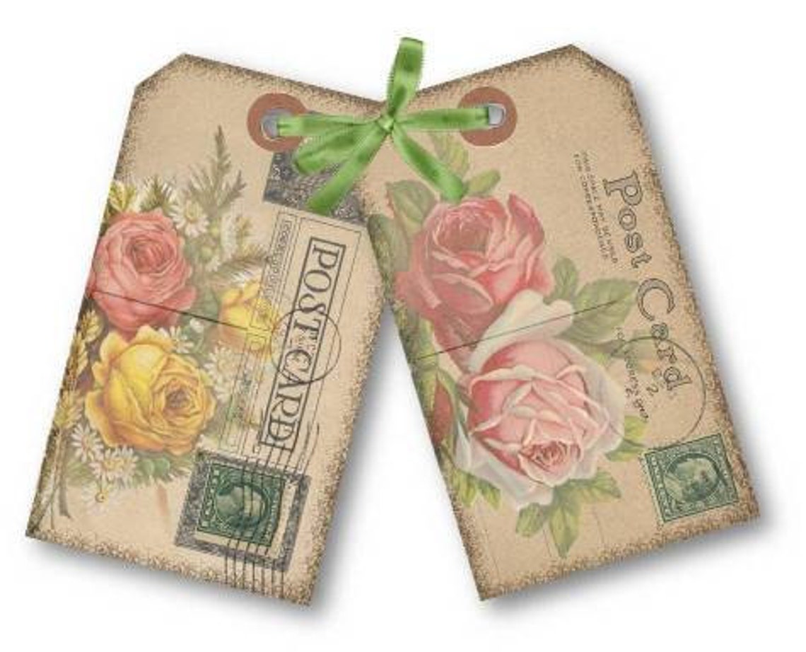 DIGITAL Floral Postcard Tags Digital Collage Sheet Download | Etsy
