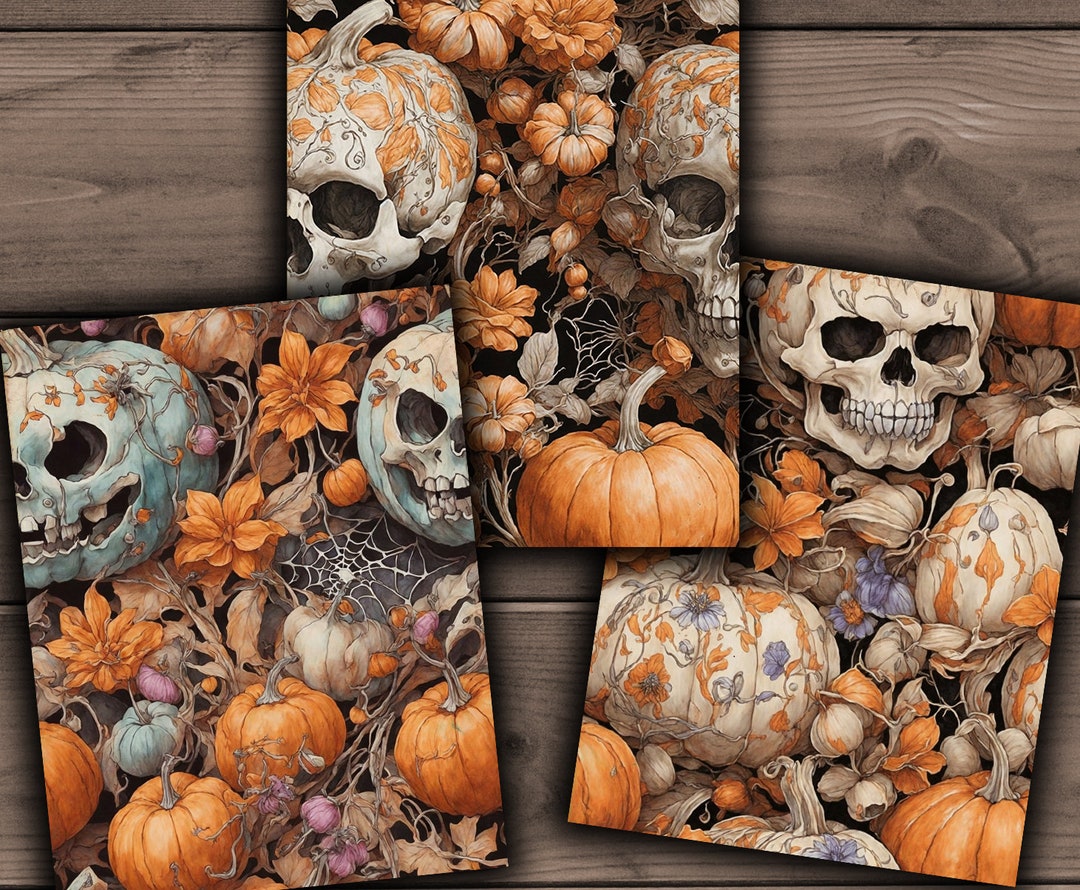 Halloween Skulls, Halloween Paper, Halloween Pumpkins, Digital Spooky ...