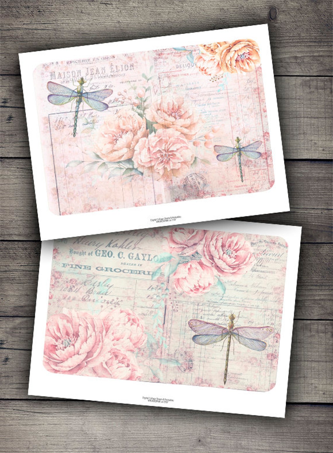 DIGITAL Dragonfly Floral Digital Papers Digital Collage | Etsy