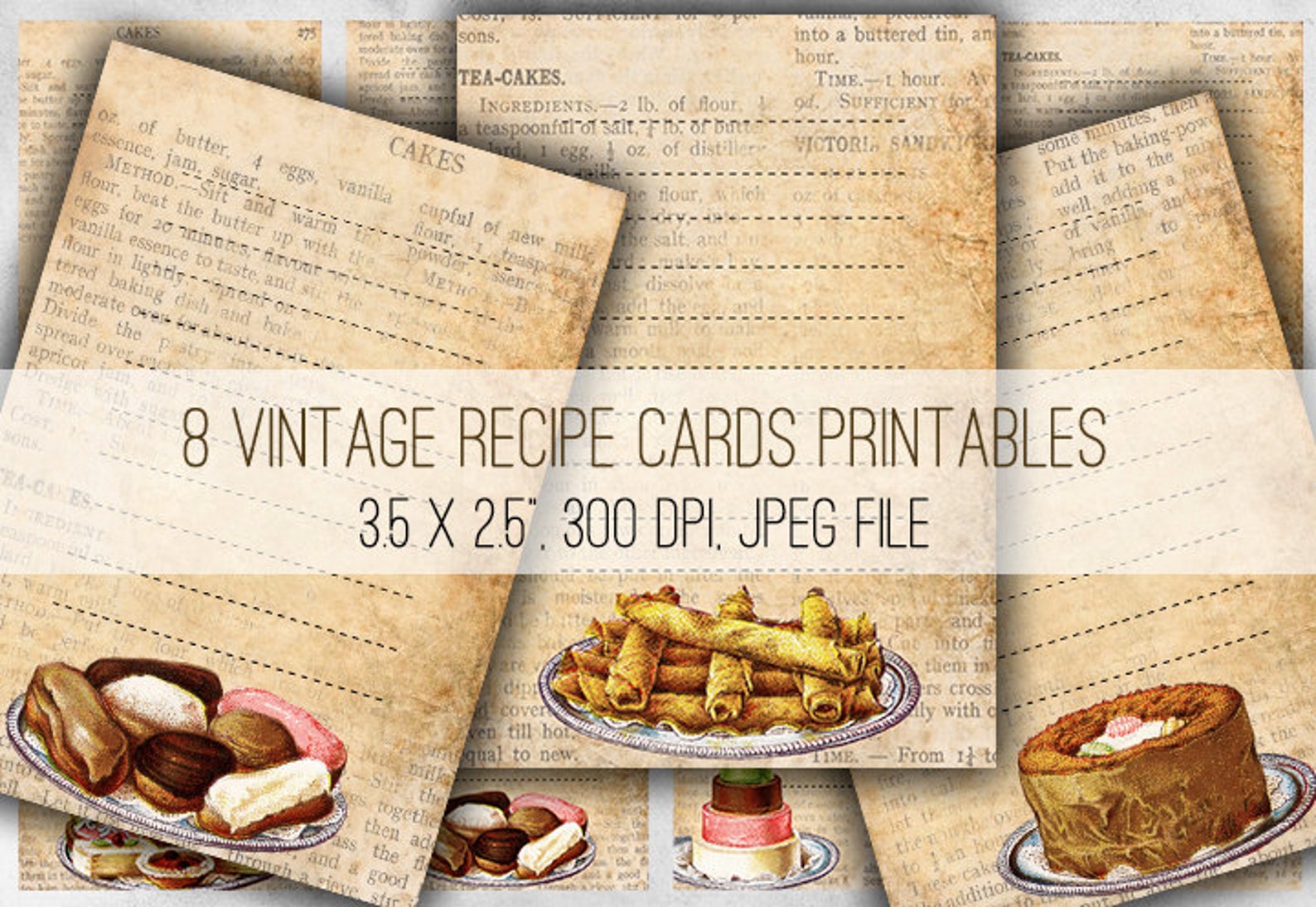 DIGITAL Vintage Cake Recipe Cards Digital Collage Sheet | Etsy