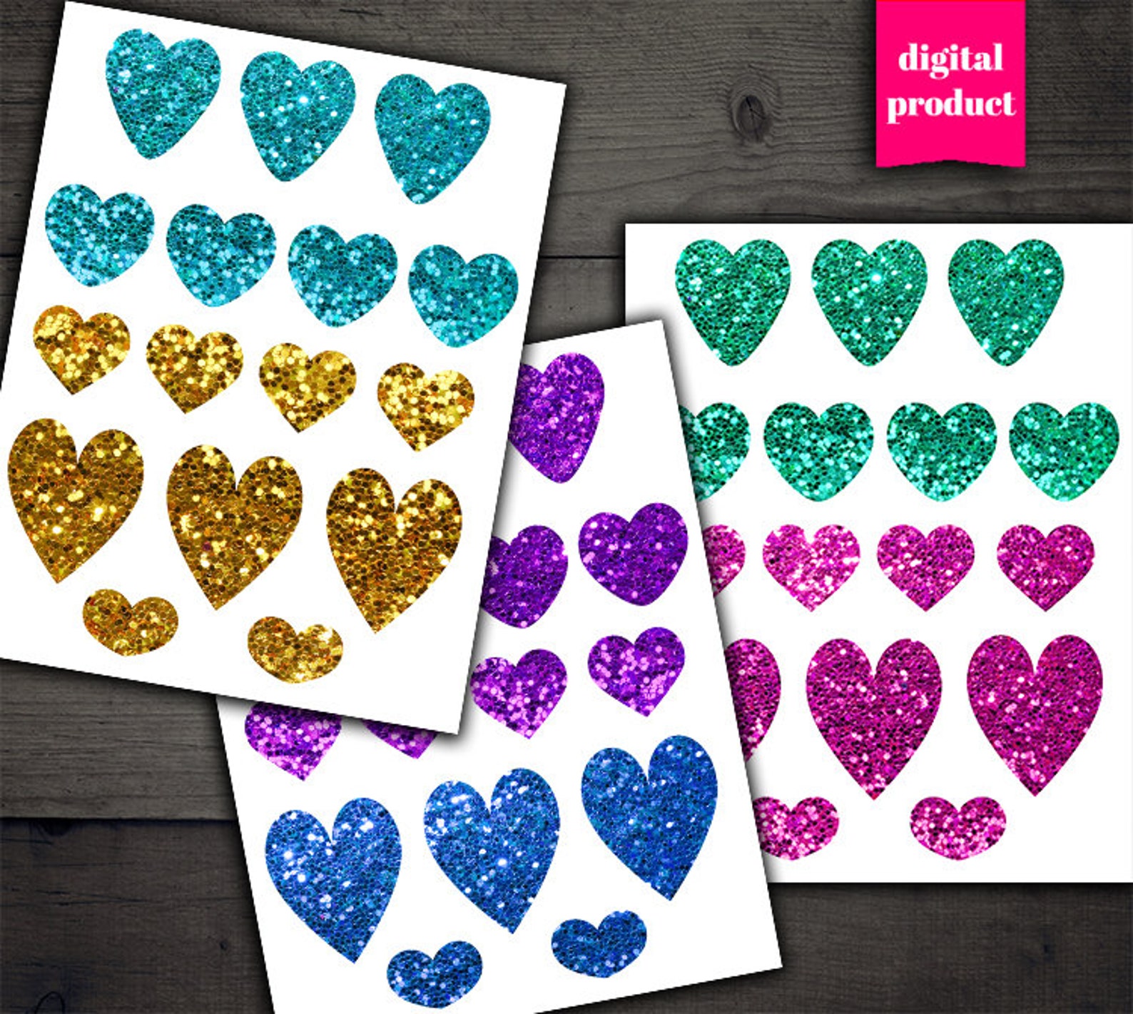 DIGITAL Valentine's Glitter Hearts Printable - Etsy
