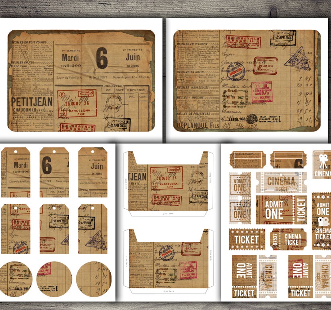 DIGITAL Vintage Travel Ephemera Digital Junk Journal Kit - Printable ...
