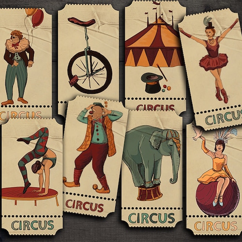 DIGITAL Printable Vintage Circus Tickets Digital Collage | Etsy