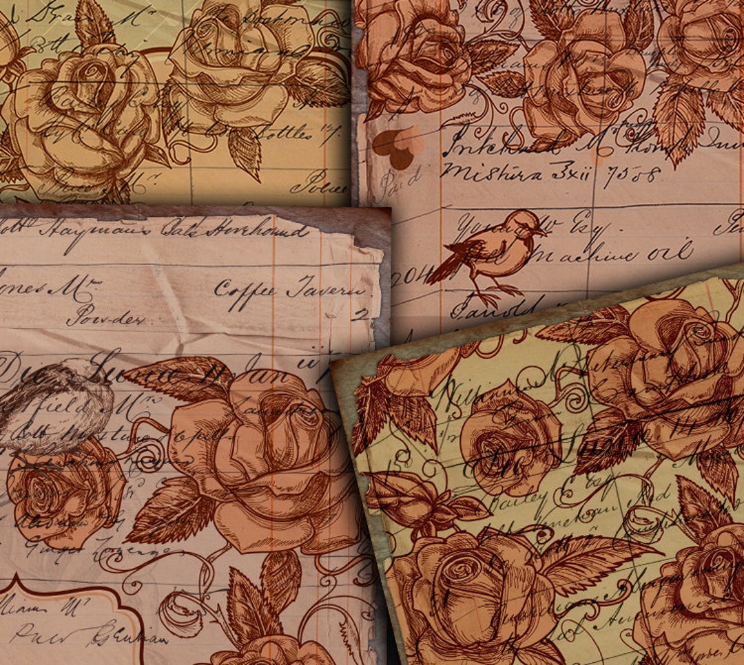 DIGITAL Vintage Roses Digital Papers - Printable Junk Journal Ephemera ...