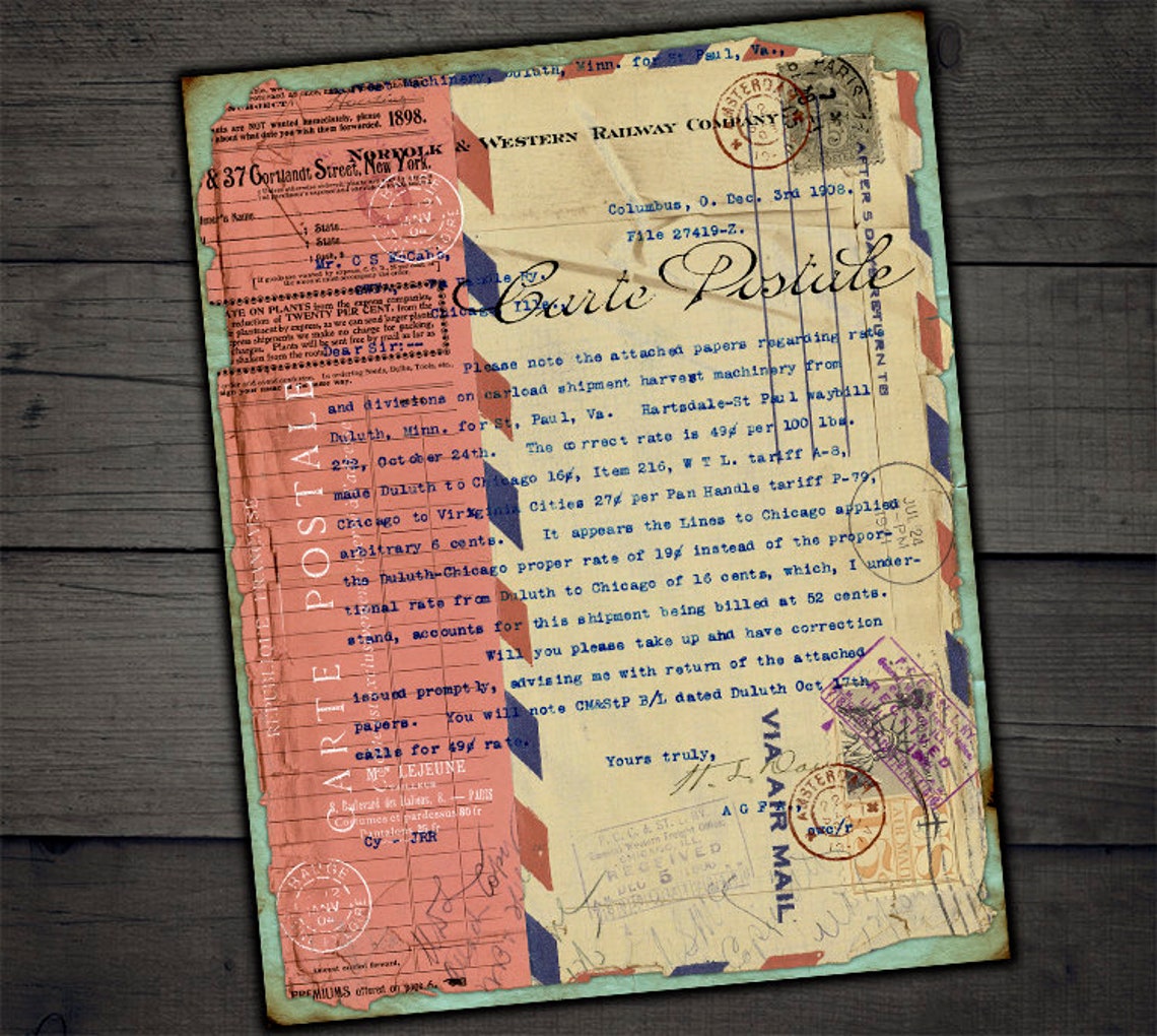 DIGITAL Vintage Grunge Postal Ephemera Digital Collage Sheet - Etsy