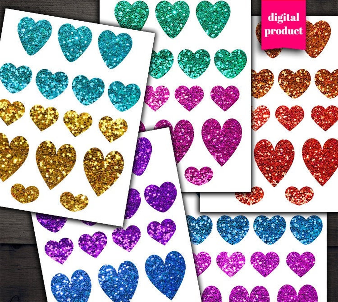 DIGITAL Valentine's Glitter Hearts - Printable Valentine's Hearts ...
