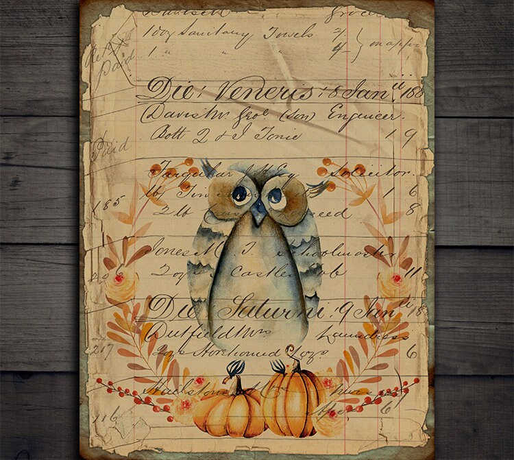 DIGITAL Vintage Autumn Owls Junk Journal Ephemera - Digital Paper ...