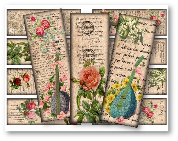 DIGITAL Floral French Bookmarks Digital Collage Sheet Download - Etsy