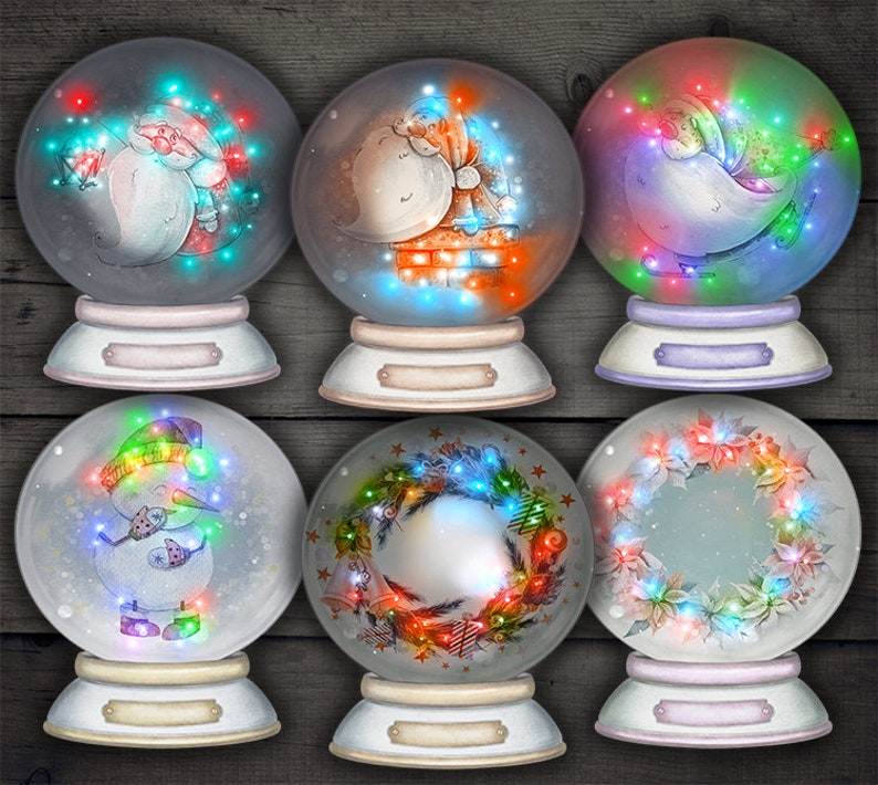 DIGITAL Christmas Lights Snow Globes Digital Collage Sheet - Etsy