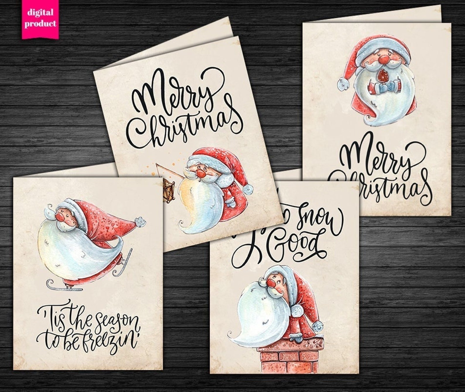 DIGITAL Christmas Cards Printable Santa Christmas Cards | Etsy