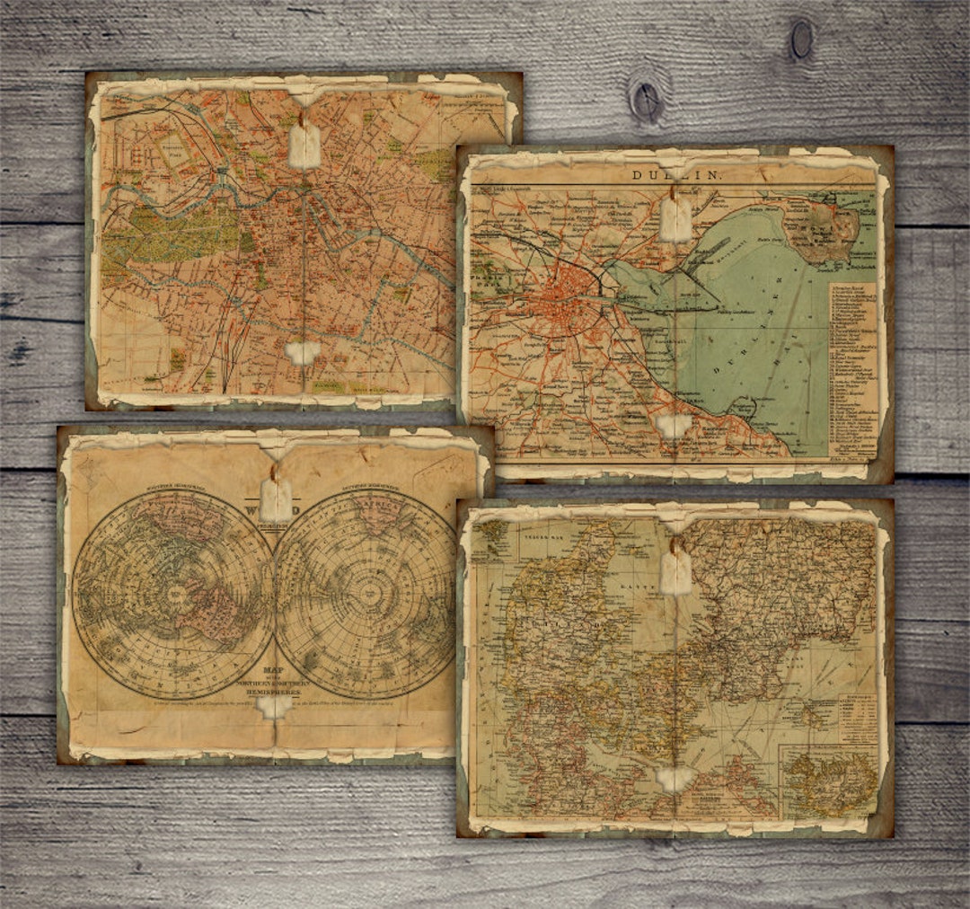 DIGITAL Vintage Maps Travel Junk Journal Pages - Printable Old Maps ...