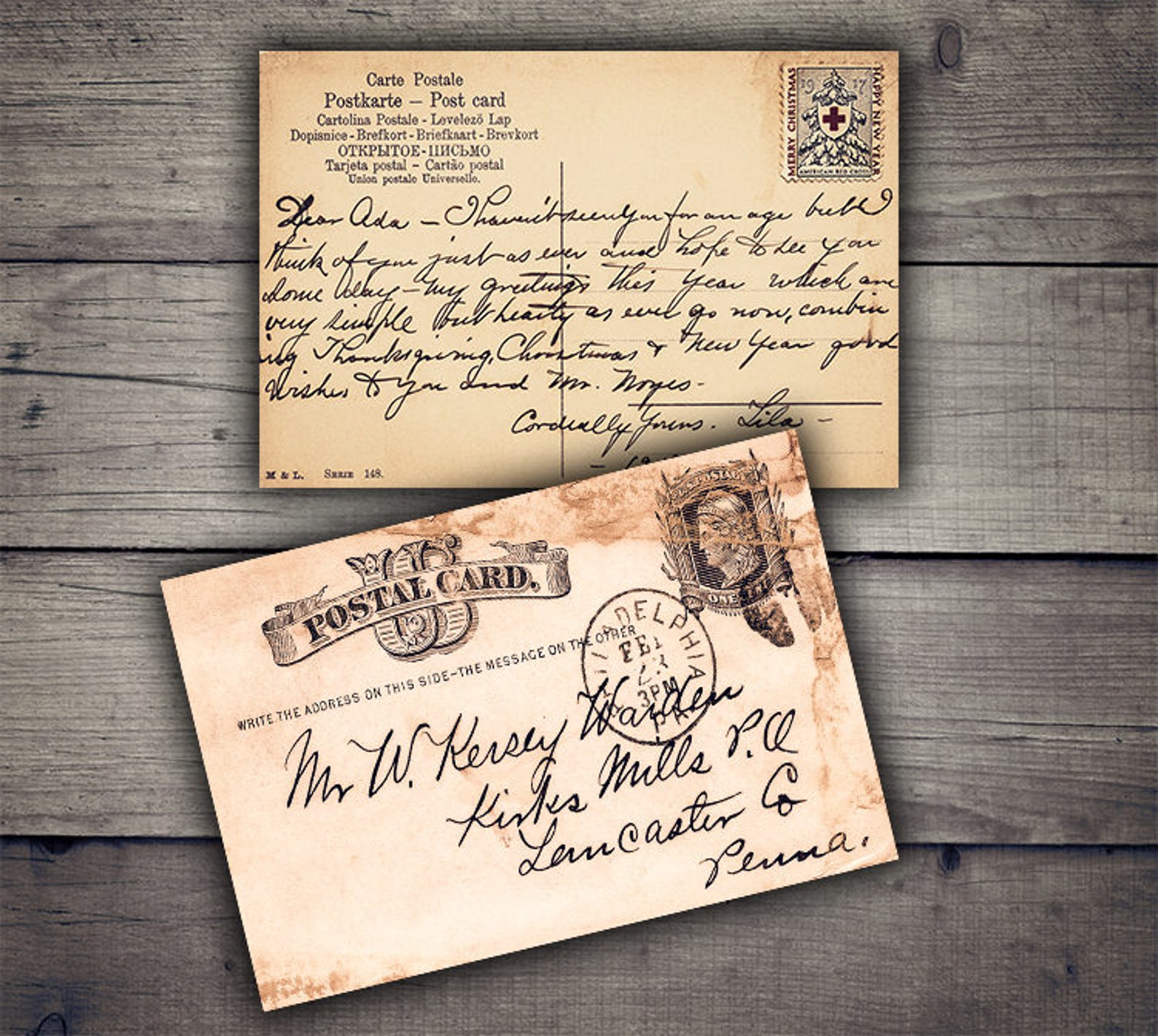 DIGITAL Vintage Handwritten Postcards Digital Collage Sheet - Etsy ...