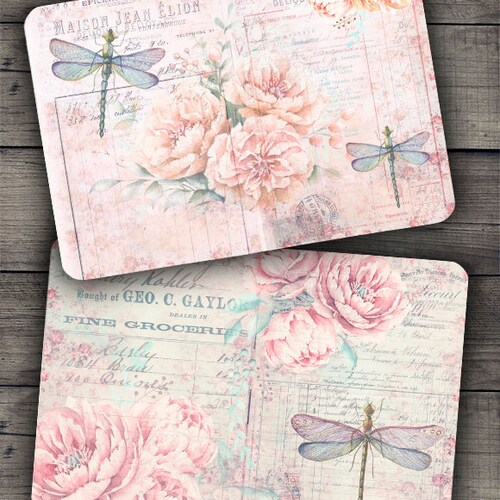 DIGITAL Printable Dragonfly Floral Papers Digital Collage - Etsy