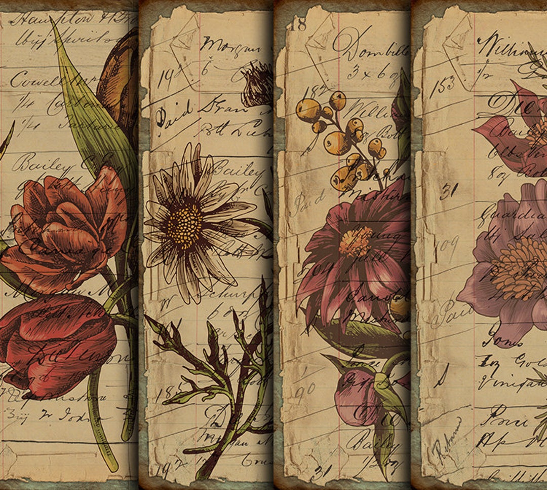 DIGITAL Vintage Botanical Junk Journal Ephemera - Digital Paper ...