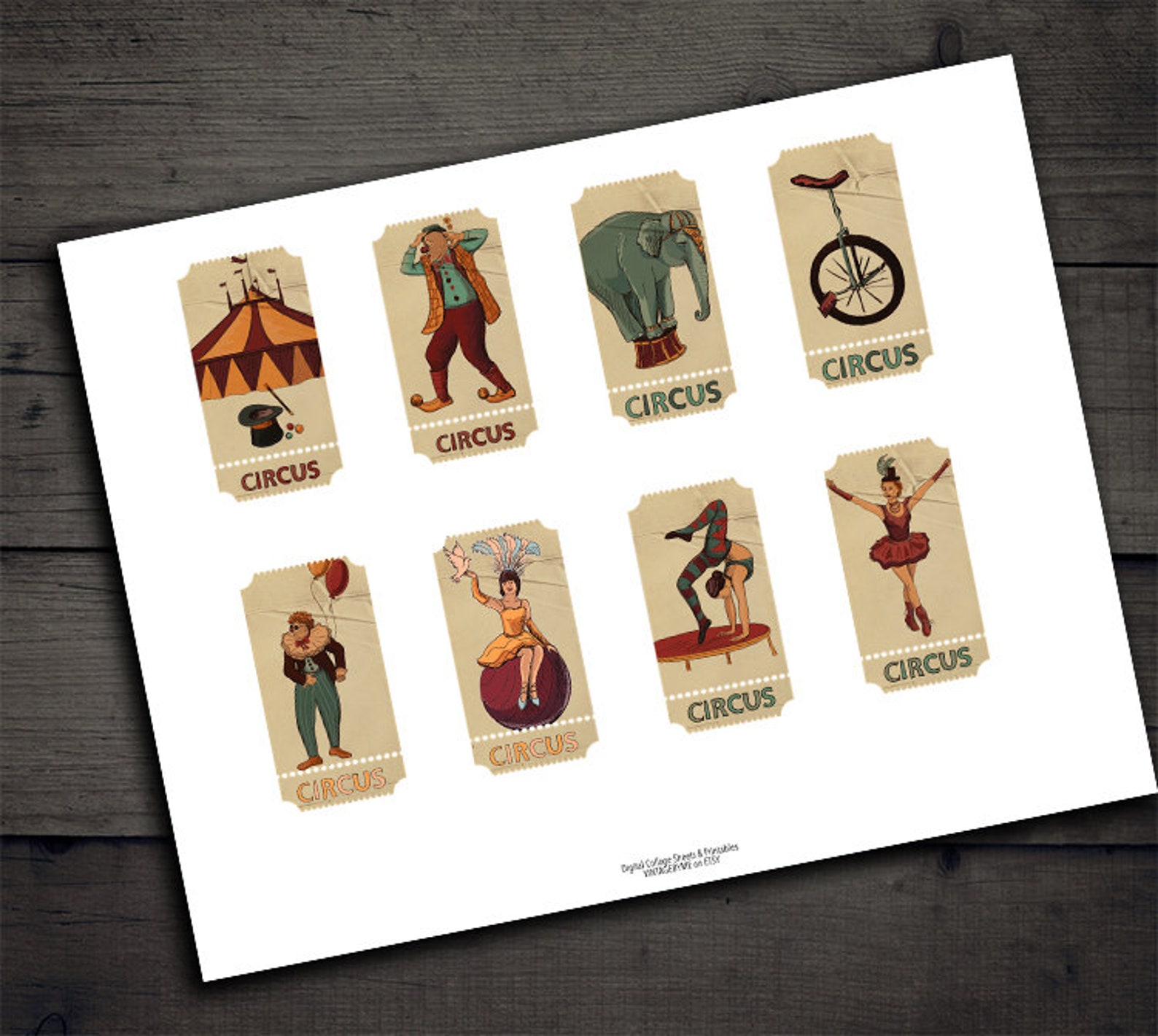 DIGITAL Printable Vintage Circus Tickets Digital Collage | Etsy