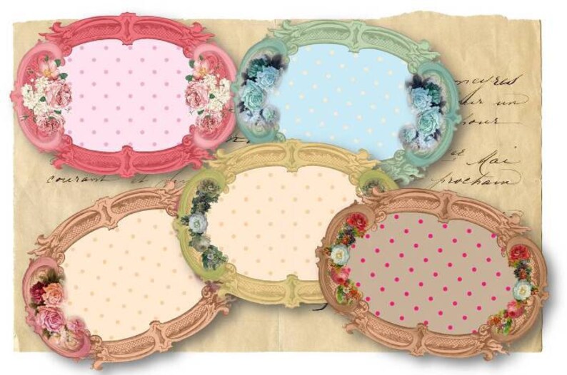 Floral Polka Dot Labels: Printable Collage Sheet (digital Download ...