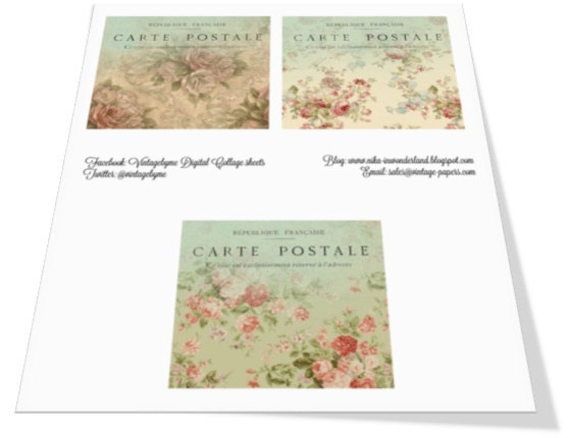 Floral Carte Postale Cards: Digital Collage Sheet (digital Download) - Etsy