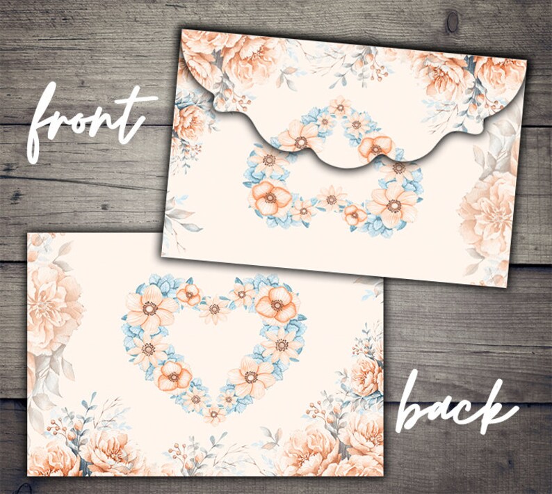 DIGITAL Floral Heart Digital Envelopes Digital Collage Sheet | Etsy