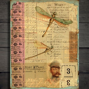 DIGITAL Vintage Dragonfly Ephemera - Digital Collage Sheet Download ...