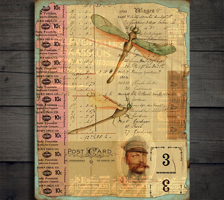 DIGITAL Vintage Dragonfly Ephemera - Digital Collage Sheet Download ...