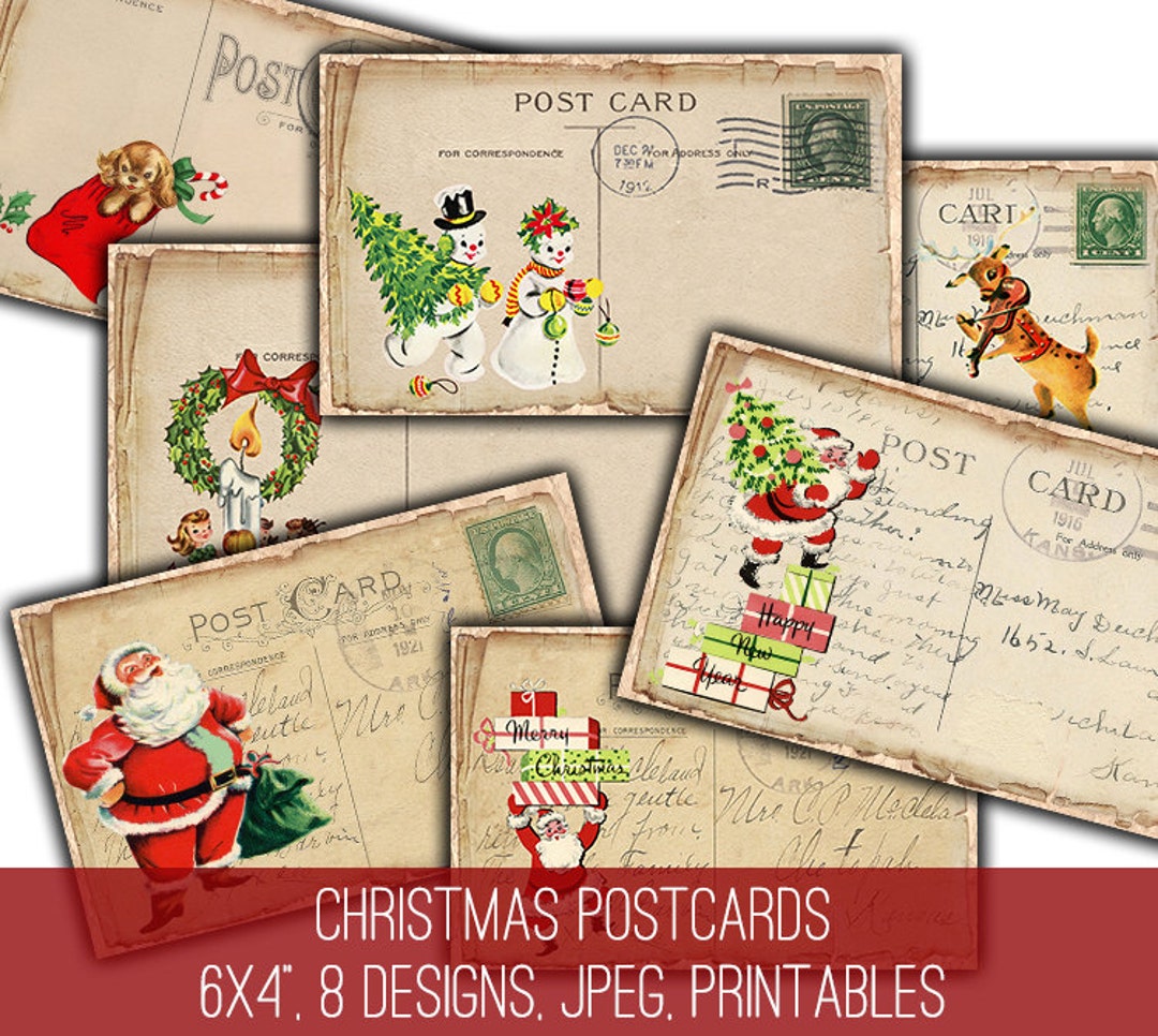 DIGITAL Vintage Christmas Postcards Digital Collage Sheet Download ...