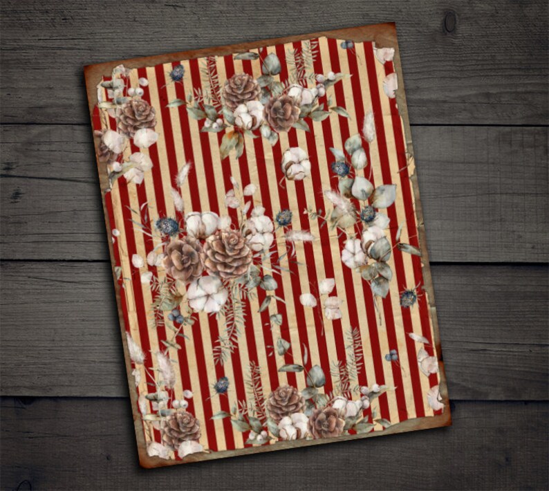 DIGITAL Digital Vintage Christmas Red Stripes Paper Download - VBM2345 ...