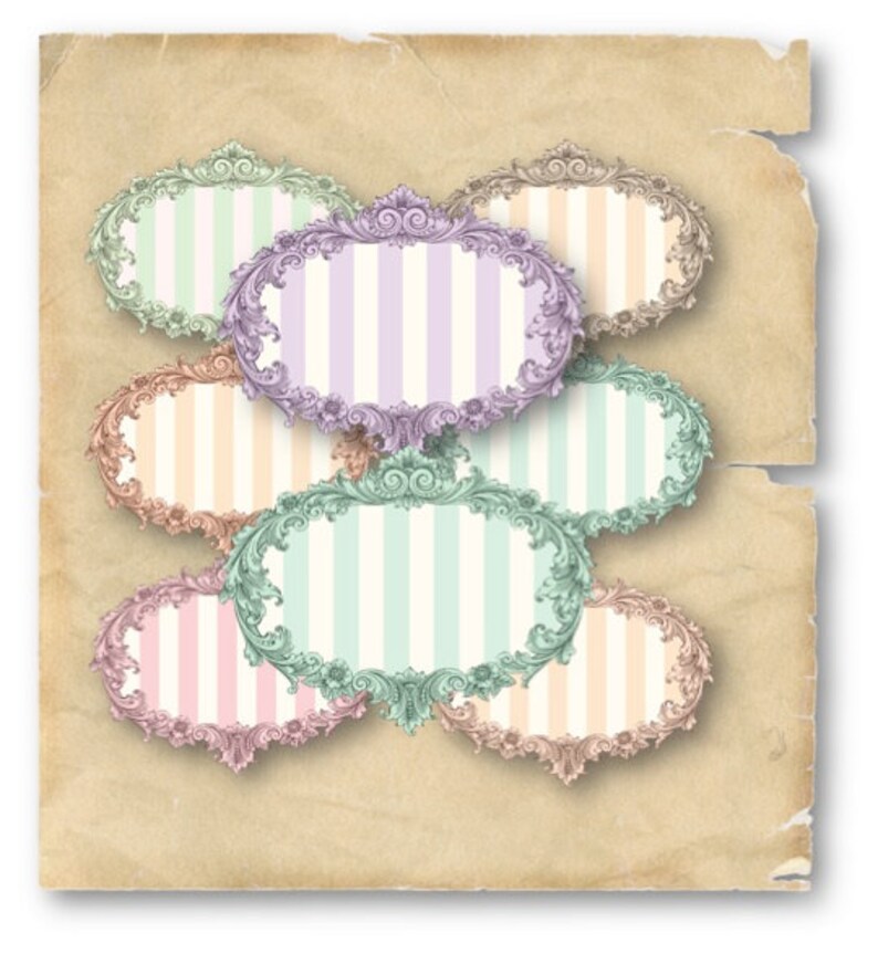 DIGITAL Pastel Stripe Labels Digital Collage Sheet Download | Etsy