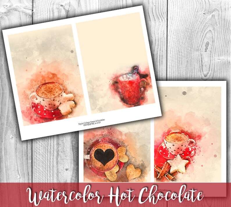 DIGITAL Watercolor Christmas Hot Chocolate Digital Collage | Etsy
