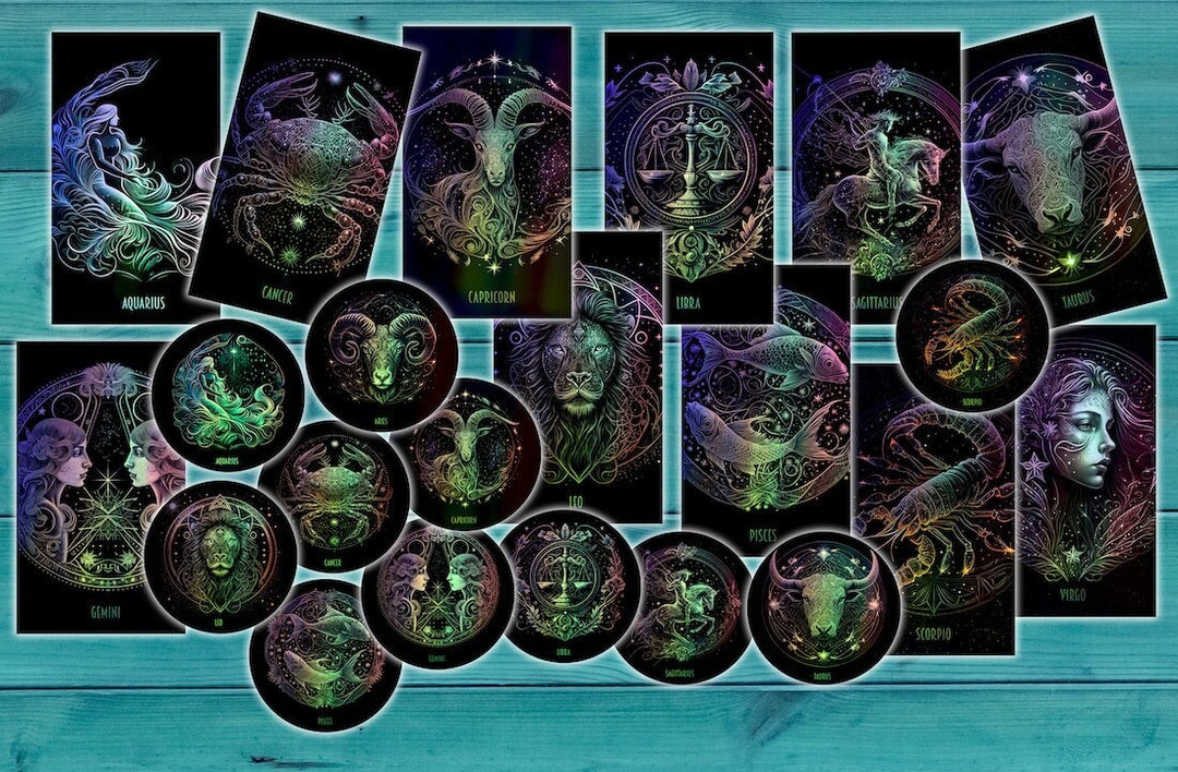 DIGITAL LUMINOUS ZODIAC Cards - Printable Zodiac Astro Card Deck ...