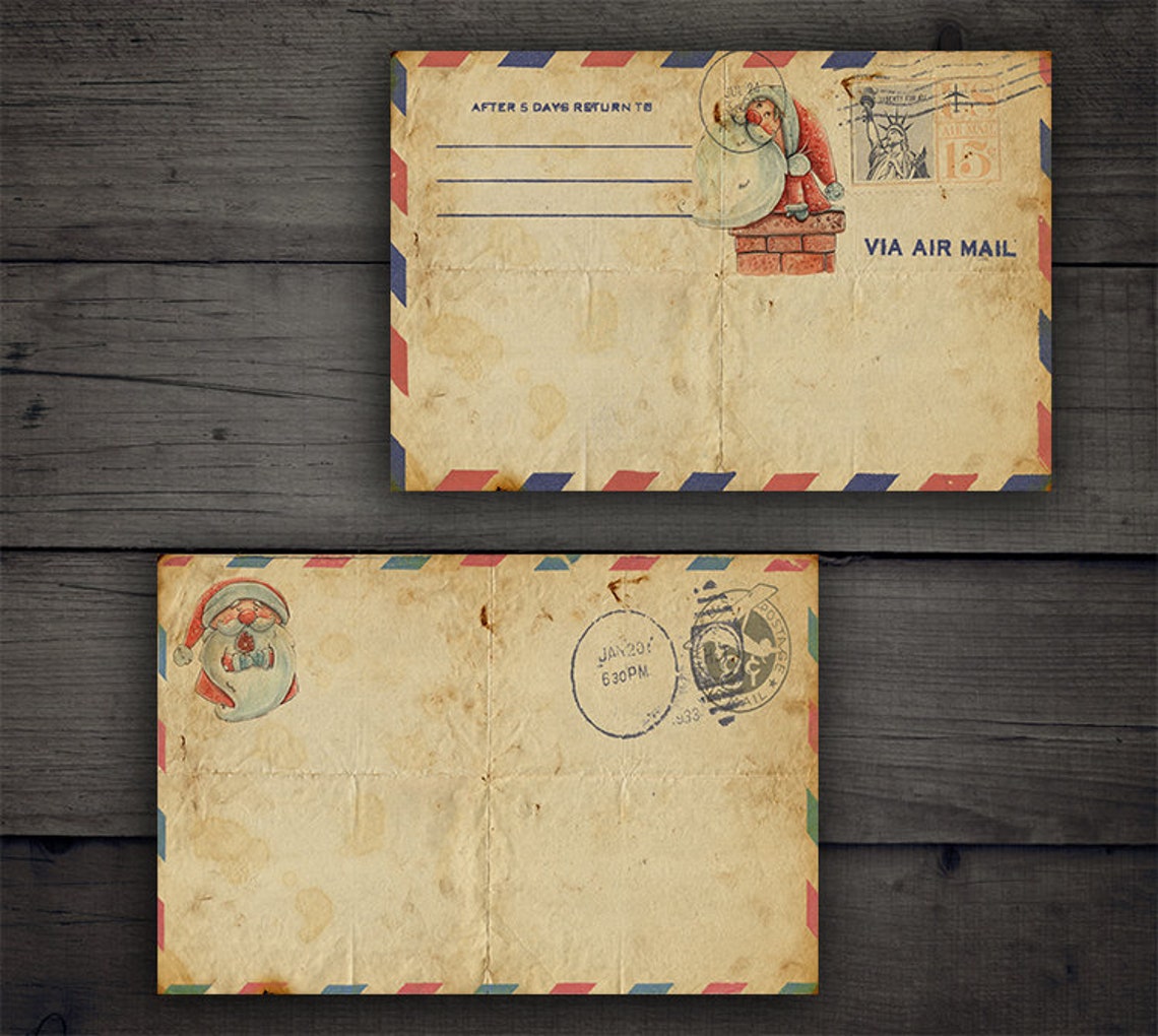 Vintage Christmas Airmail Cards: Printable Santa Designs (PDF) - Etsy