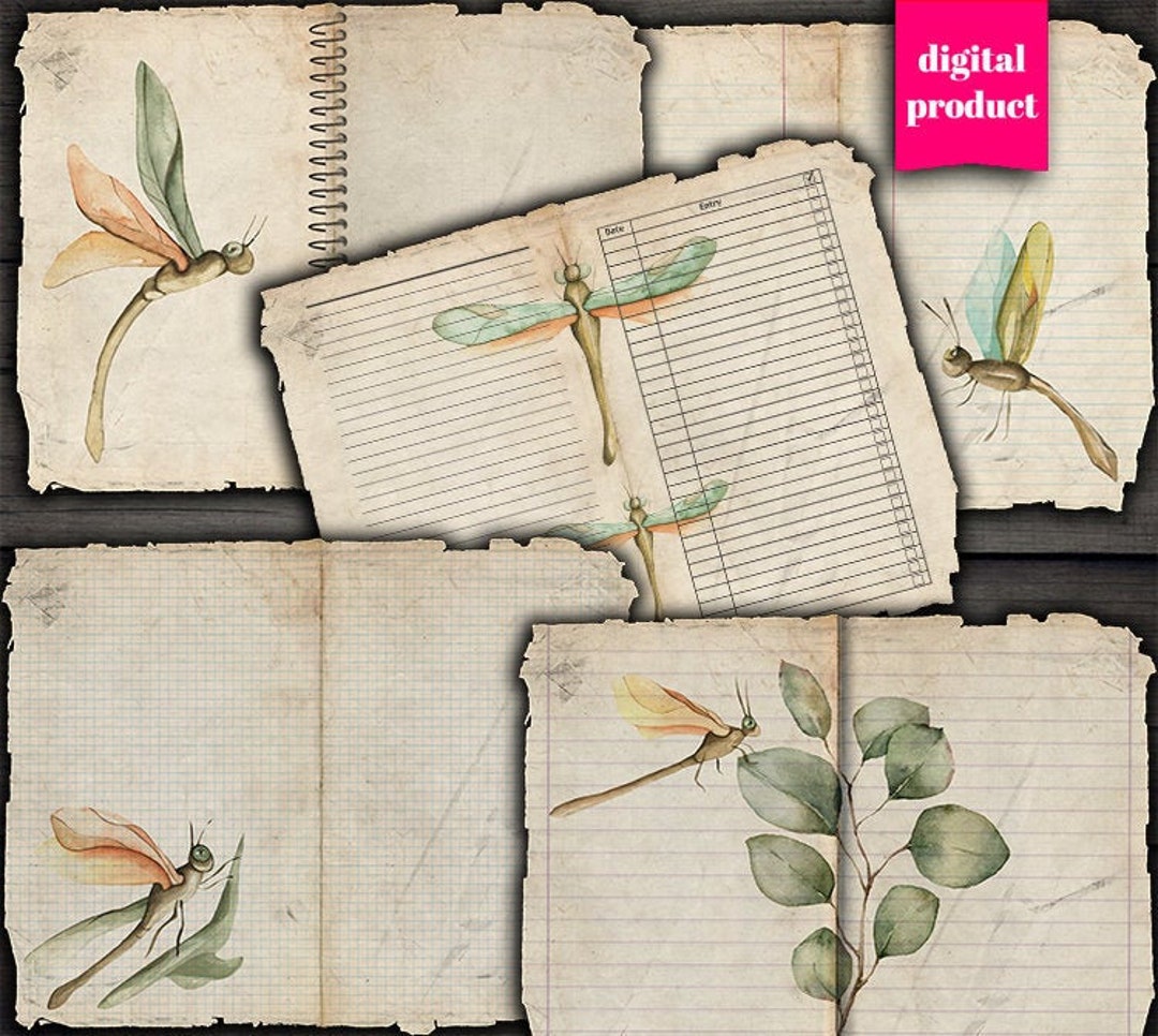 DIGITAL Dragonfly Junk Journal Pages - Printable Grunge Journaling ...