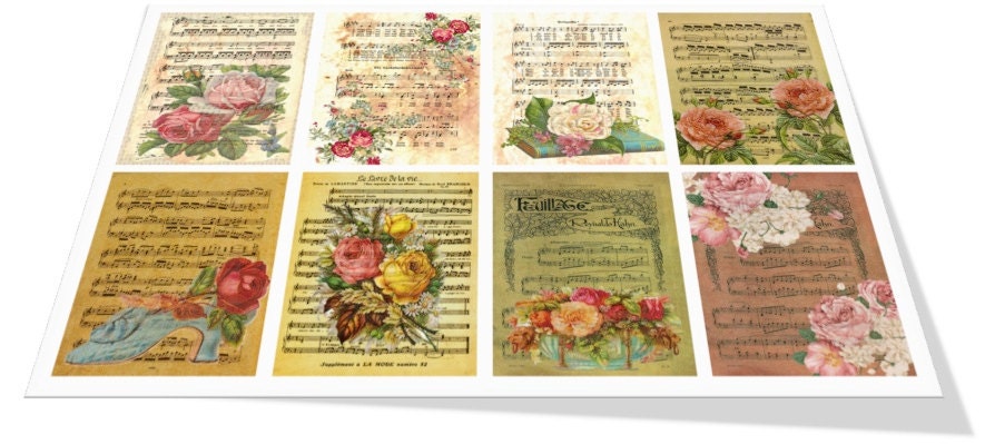 DIGITAL Floral Music Sheet Tags Digital Collage Sheet Download - Etsy