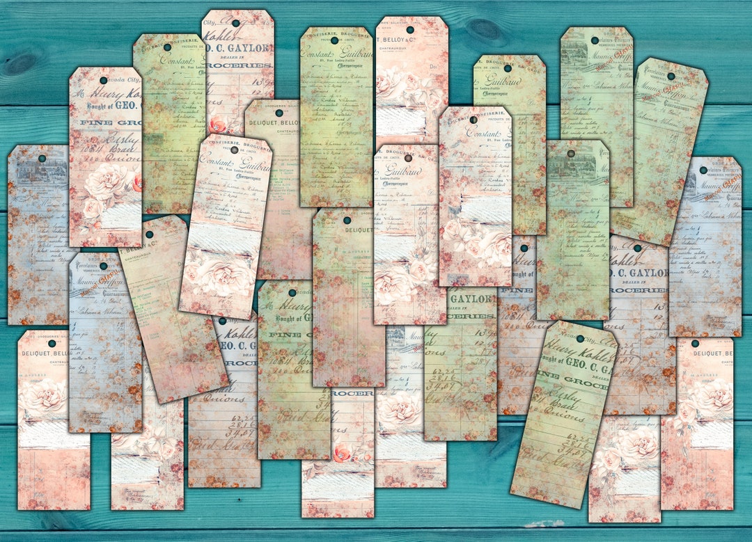 DIGITAL Vintage Floral XL Tags Printable Floral Tags Vintage Roses ...