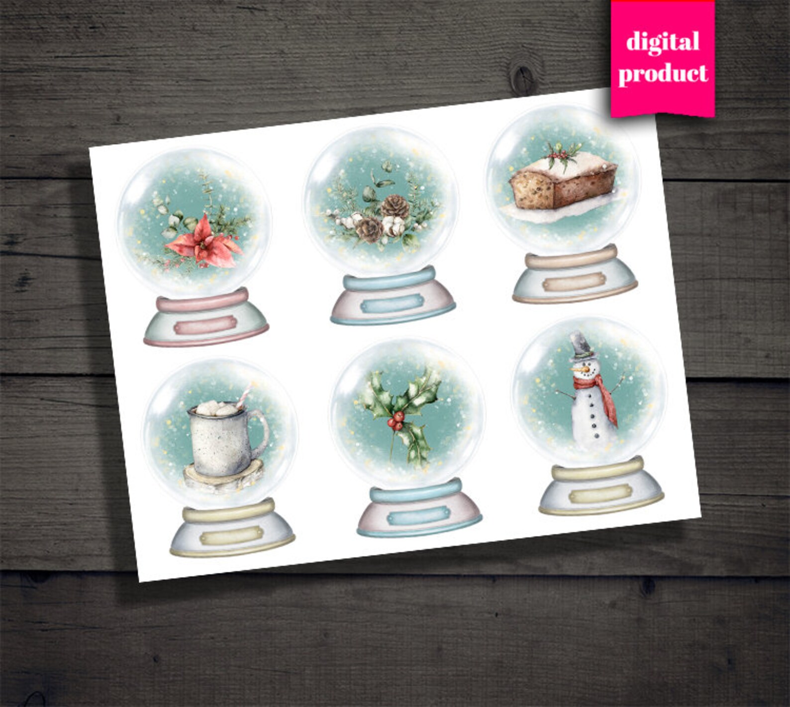 DIGITAL Christmas Snow Globes Digital Christmas Graphics - Etsy