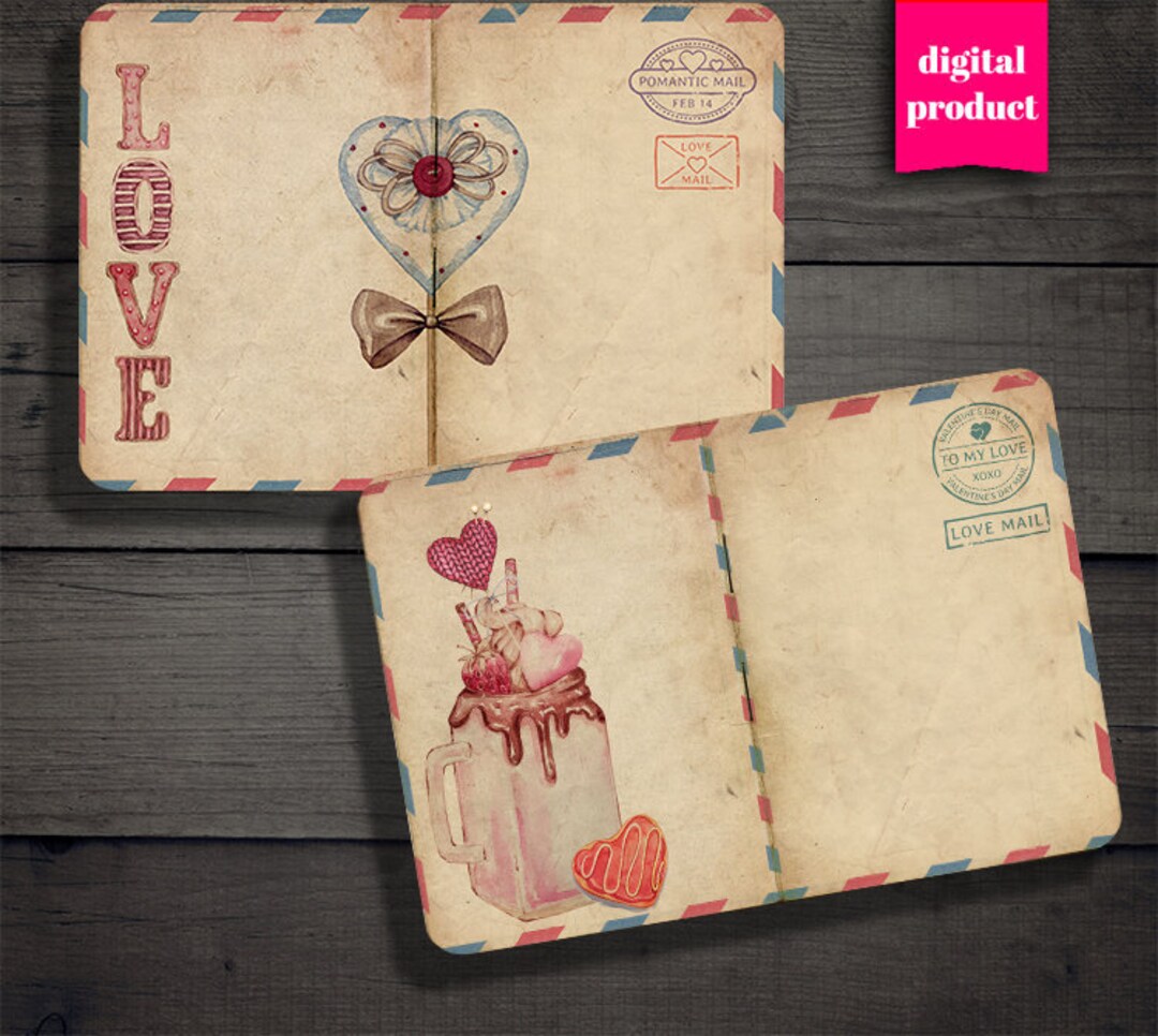 DIGITAL Valentines Airmail - Valentines Junk Journal Pages - Printable ...