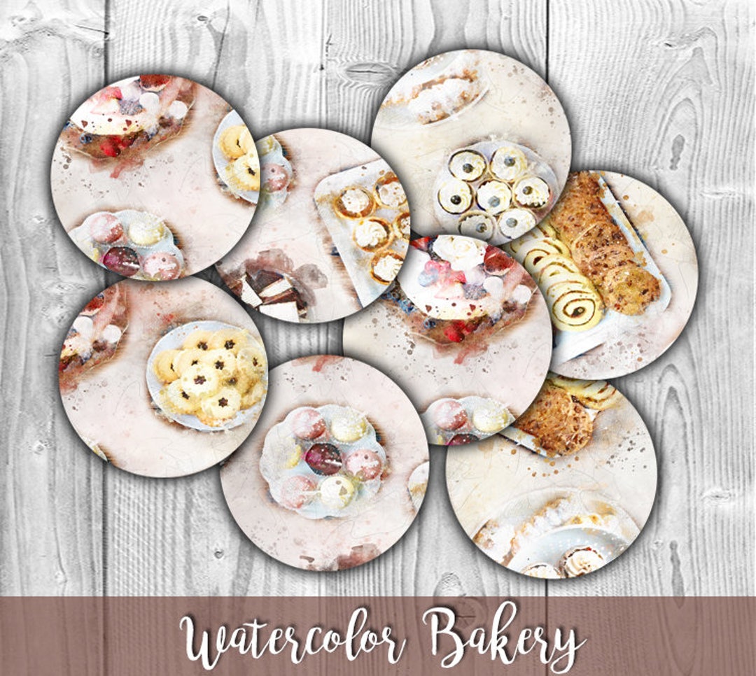DIGITAL Watercolor Cakes, Cupcakes, Cookies - 2.5" Circles Digital ...