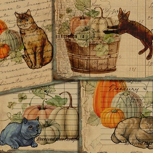DIGITAL Vintage Fall Cats Junk Journal Ephemera - Digital Paper ...