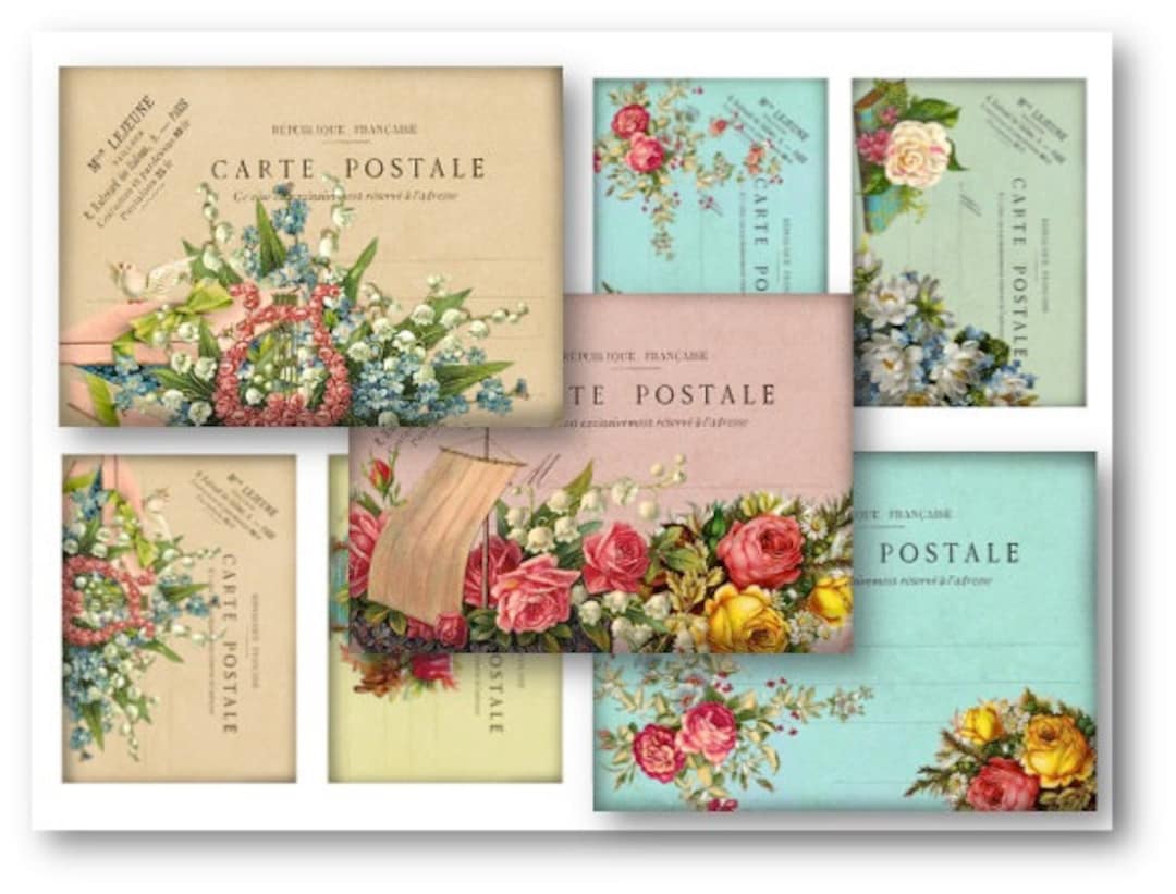 DIGITAL Floral French Carte Postale Digital Collage Sheet Download - 42 ...