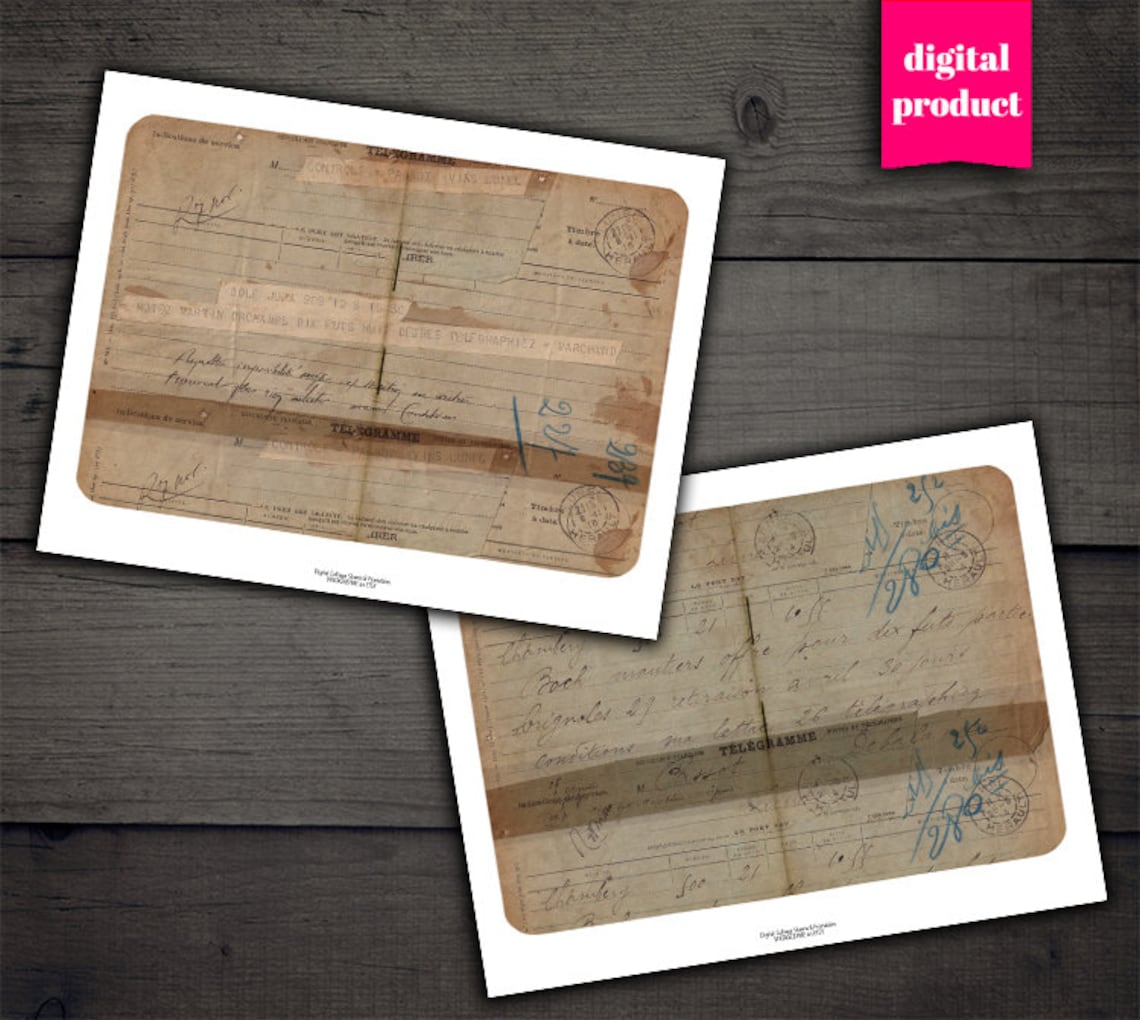 DIGITAL Grunge French Telegram Ephemera Digital Junk Journal - Etsy