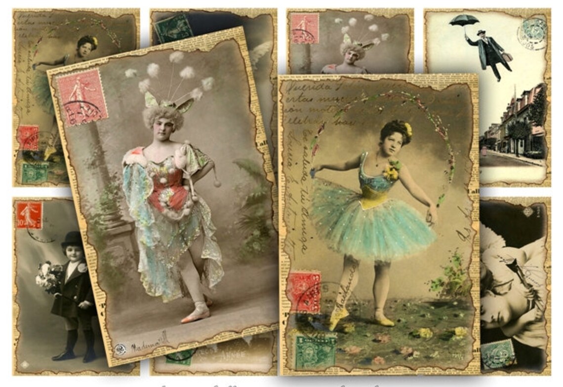 Antique Photo Postcards Digital Collage Sheet (digital Download ...