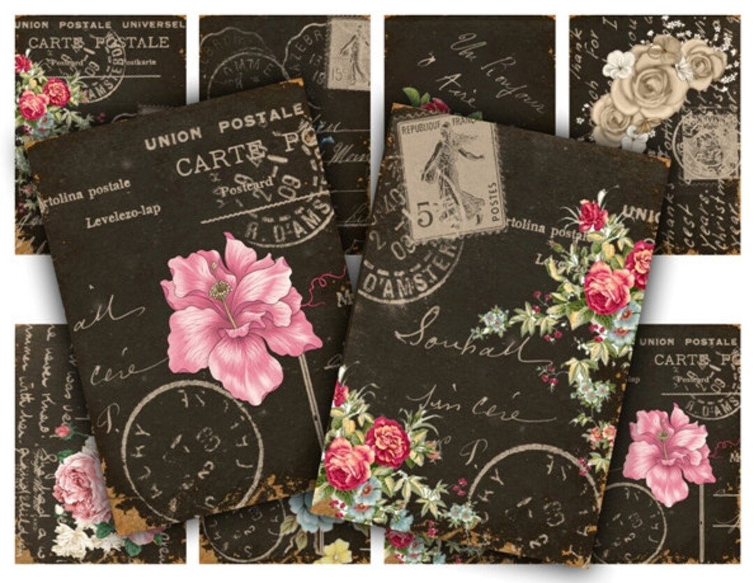 DIGITAL Black Postal Stamps Tags Digital Collage Sheet Download 386 ...