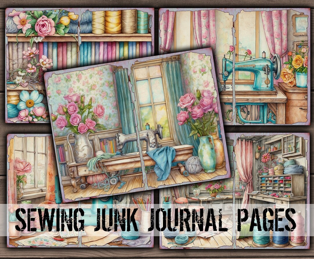 Printable Sewing Junk Journal Pages, Digital Sewing Kit, Shabby Roses ...