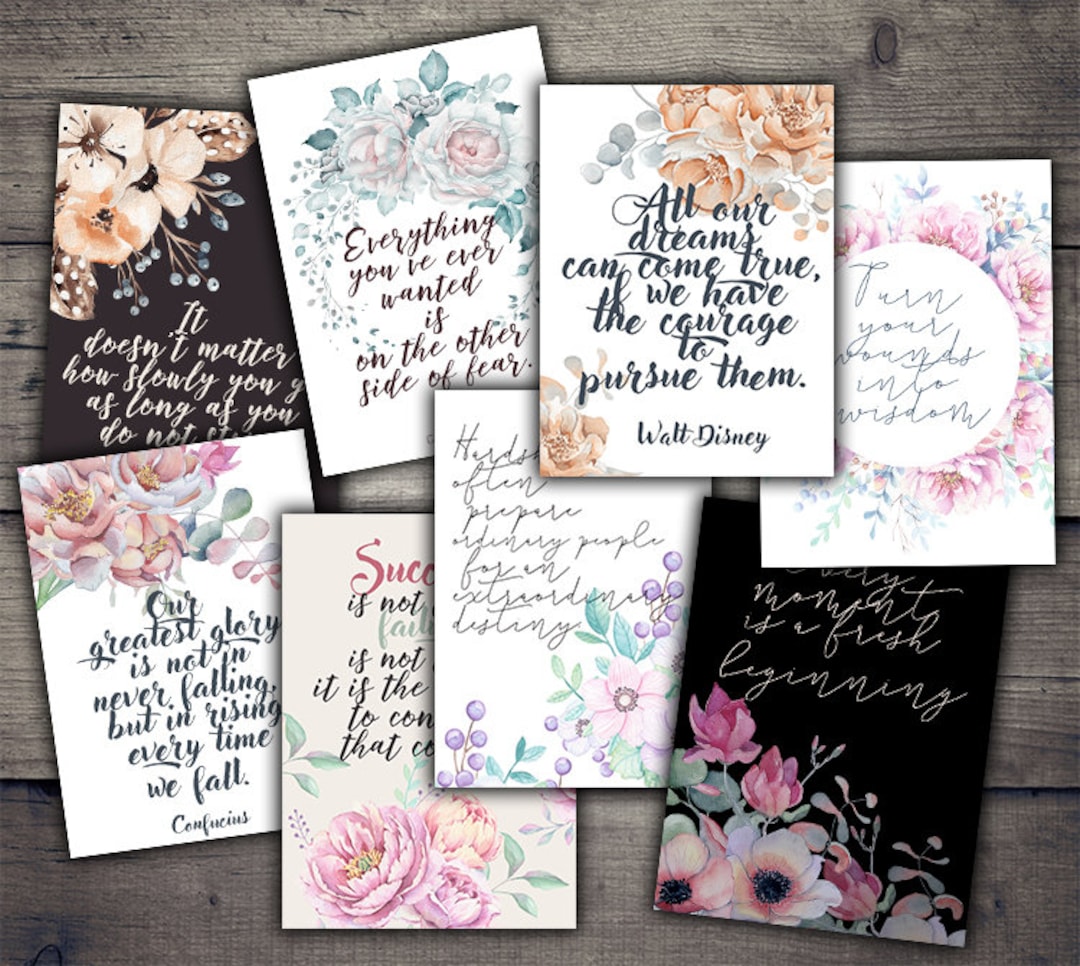 Floral Inspirational Quote Cards: Printable Collage Sheet (digital ...